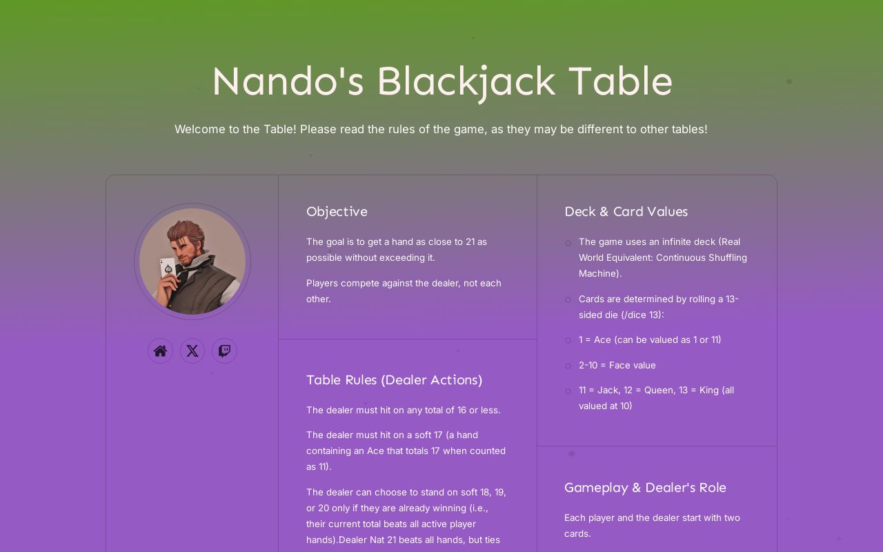 Nando's Blackjack Table